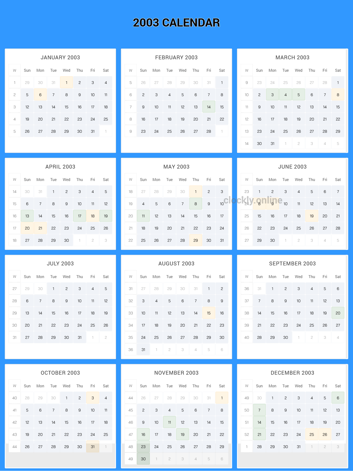 Calendario 2003 gratuito con festivos – Imprimible y descargable