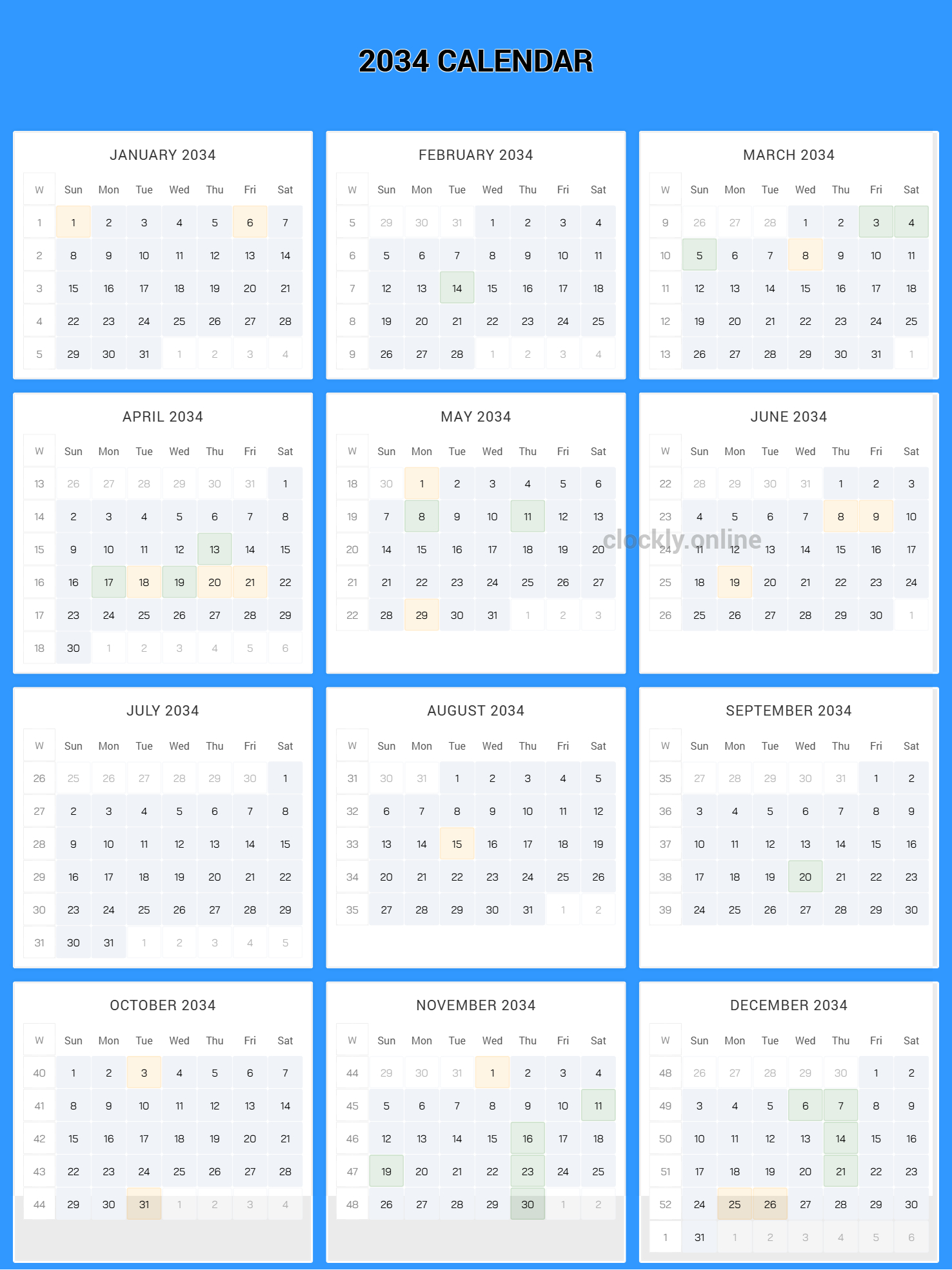Calendar for March 2034