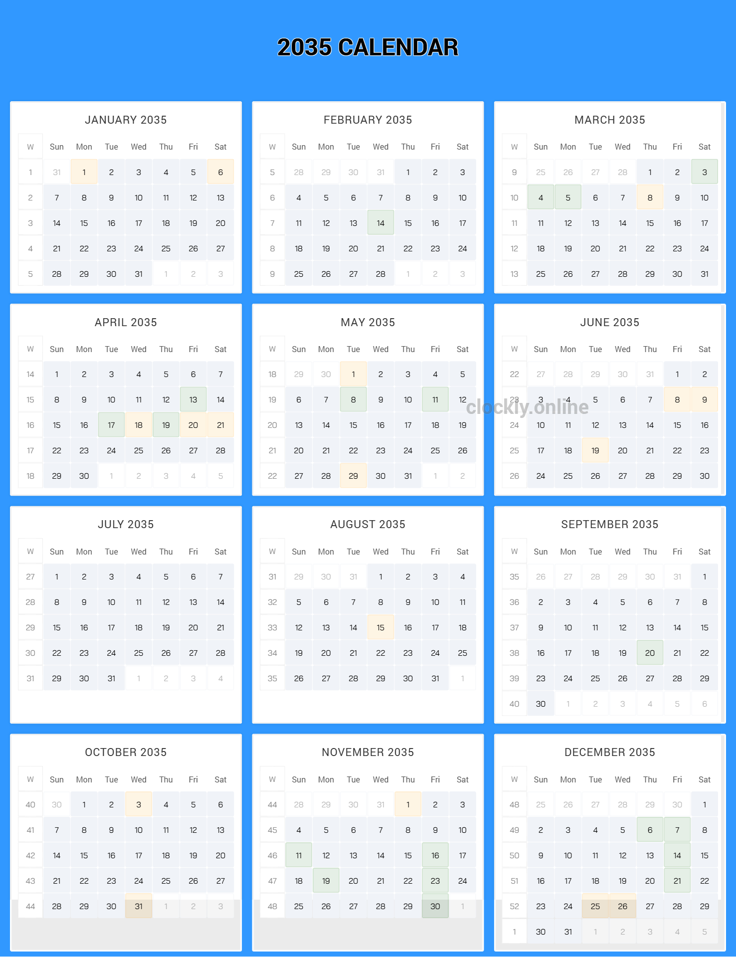 Calendar for February 2035