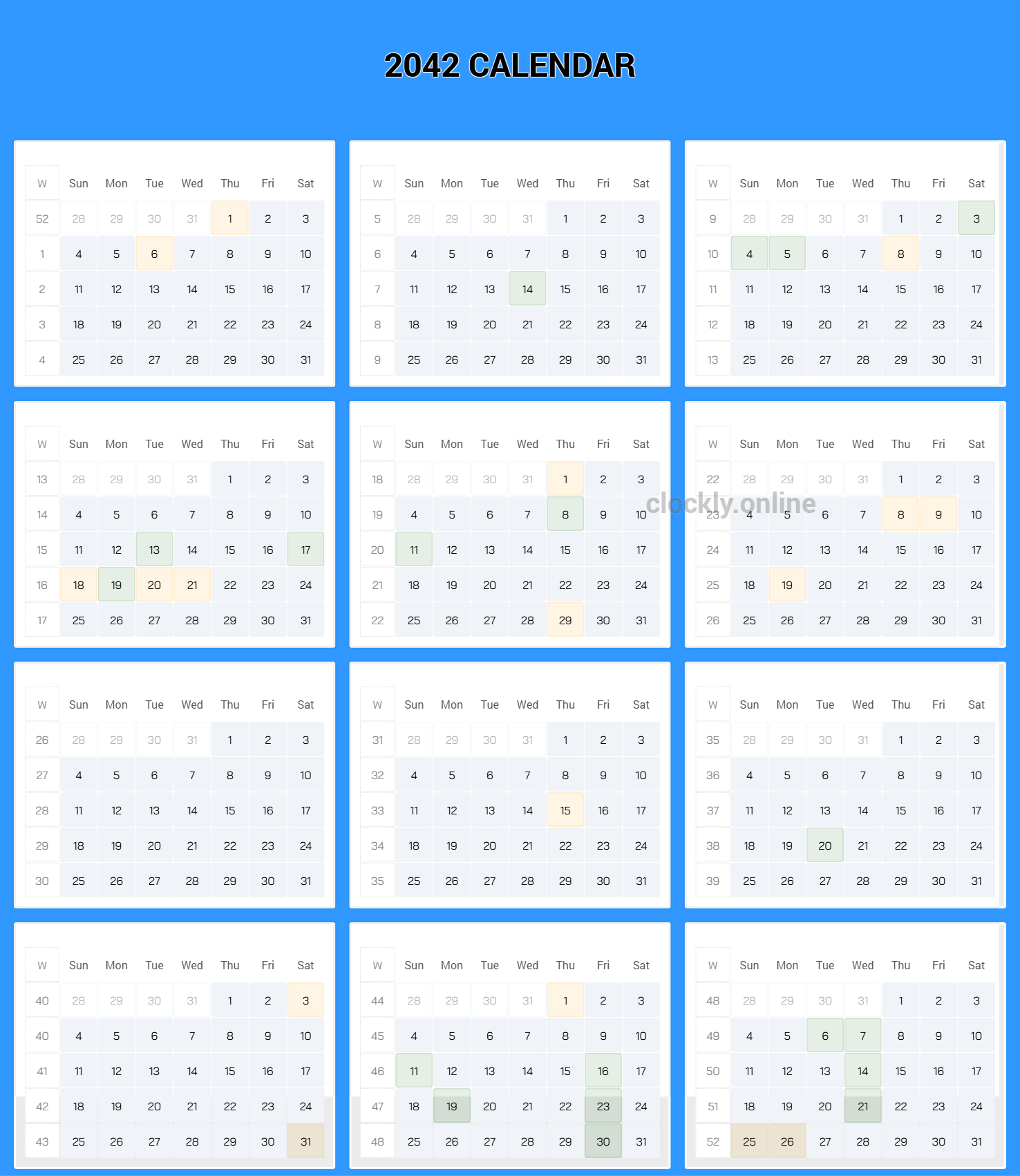 Calendar for November 2042