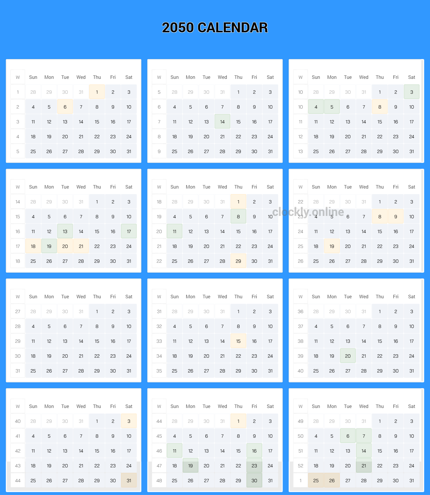 Kalender december 2050